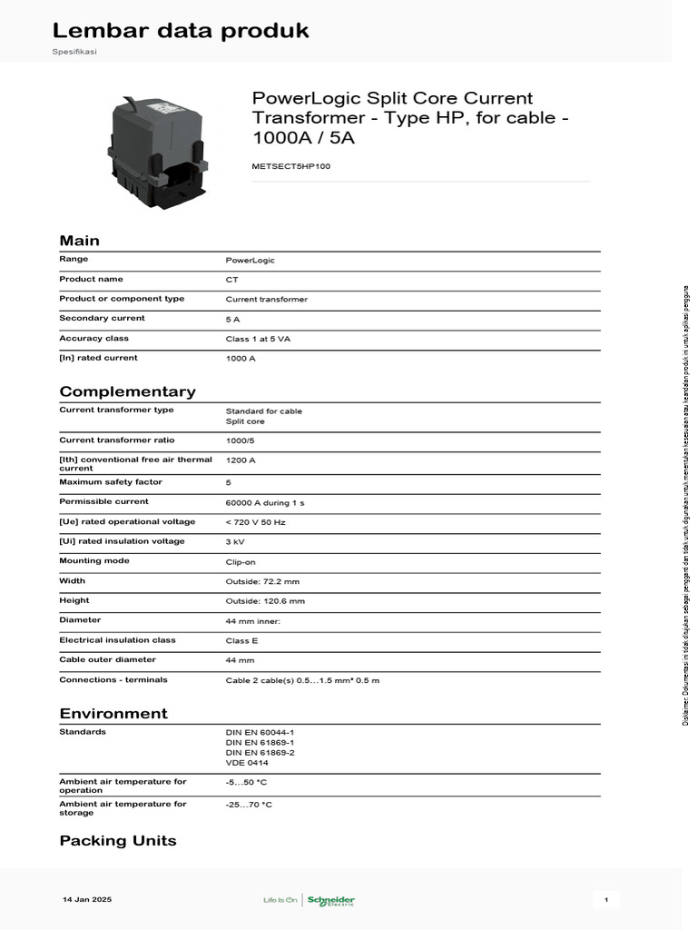 Schneider Electric - PowerLogic-Current-Transformers - METSECT5HP100 ...