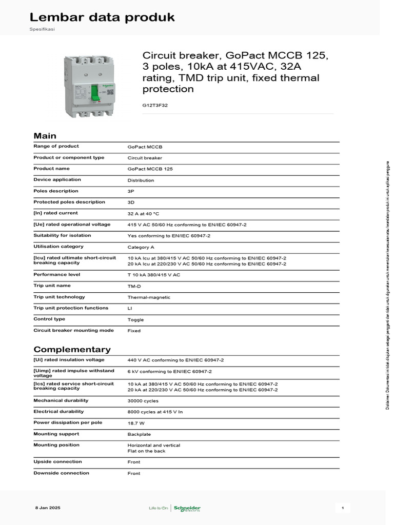 Schneider Electric - GoPact-MCCB - G12T3F32 | PDF | Voltage ...