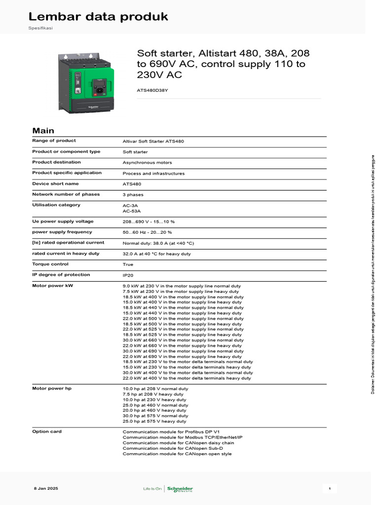 Schneider Electric - Altivar-Soft-Starter-ATS480 - ATS480D38Y | PDF ...