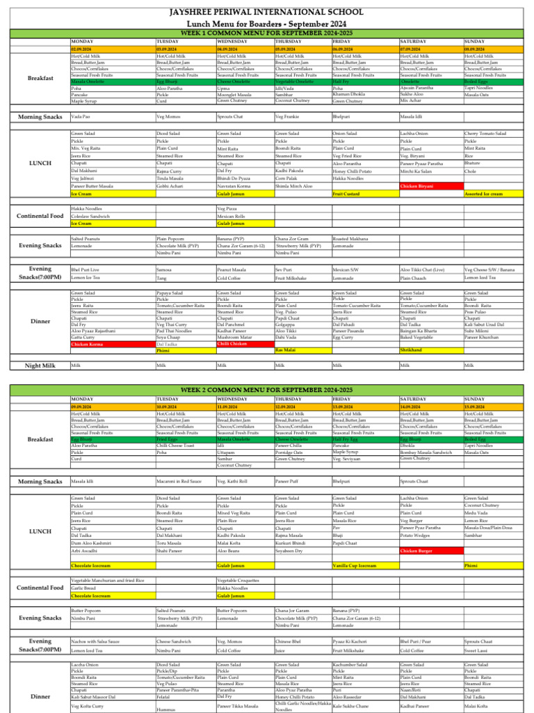 Boarders Menu September 2024 | PDF | Pickling | Potato