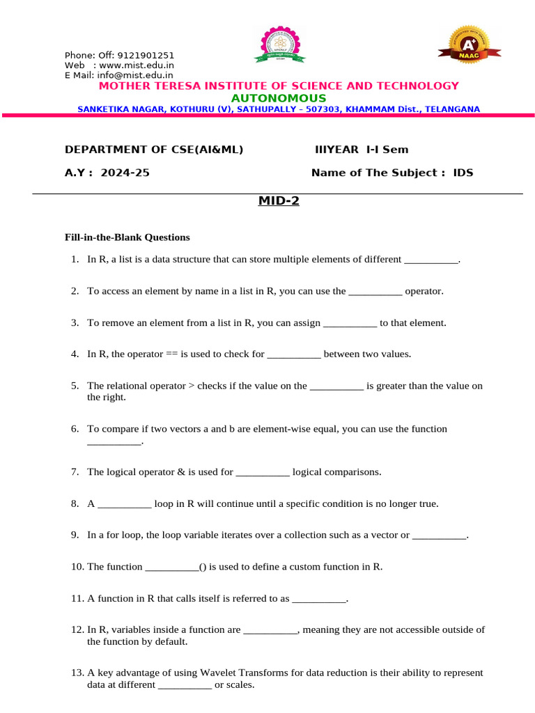 IDS MID2 QUIZ | PDF | Principal Component Analysis | Algebra
