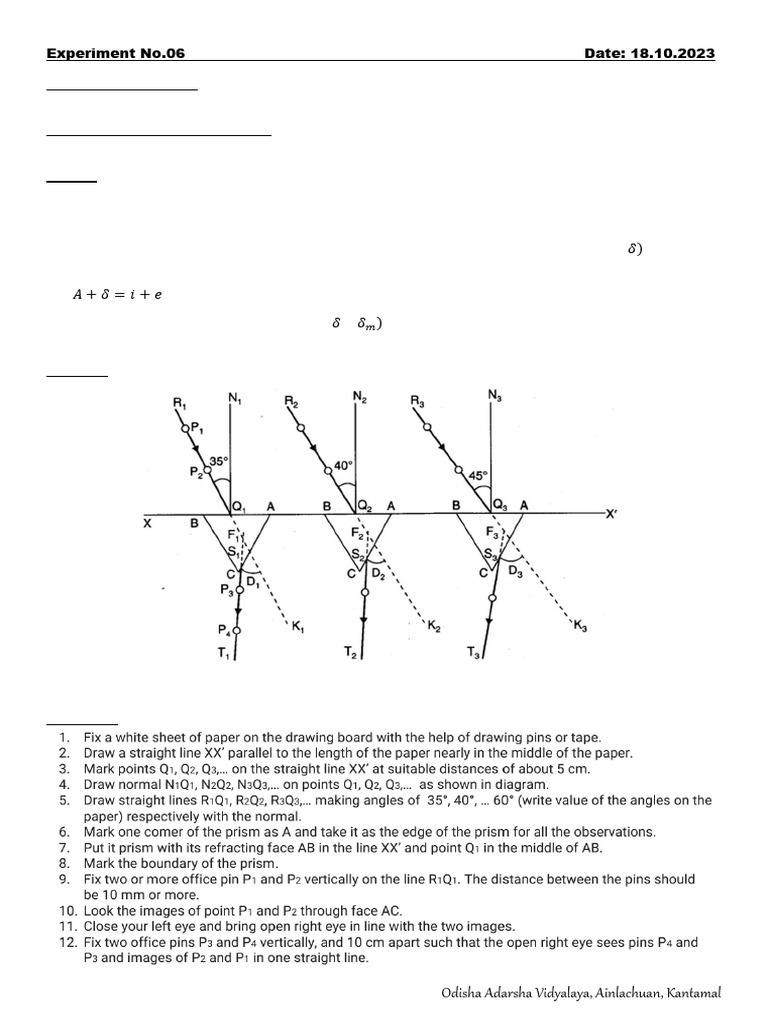 Minimum Deviation Angle Experiment | PDF