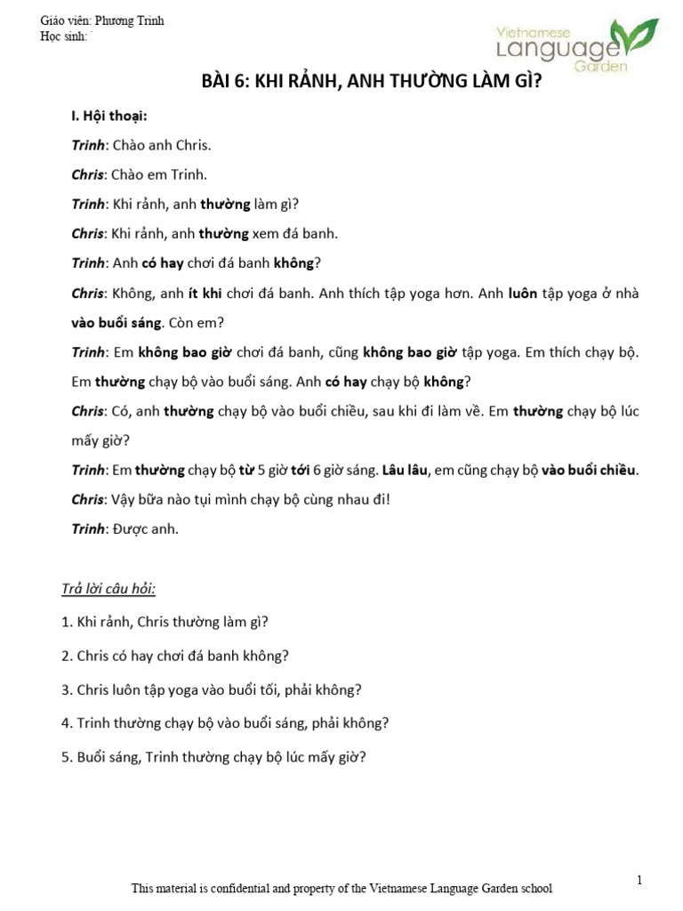 John Cumming_Handout6_Thói quen | PDF