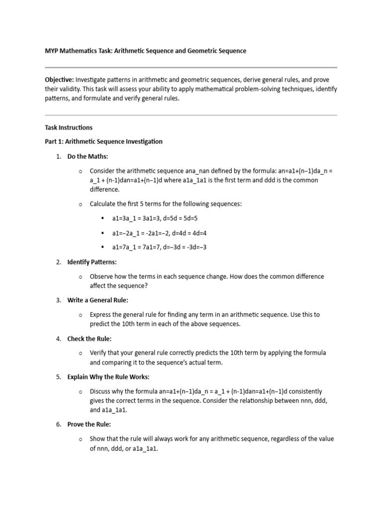 MYP Criterion B Task on Sequence | PDF | Mathematics | Arithmetic