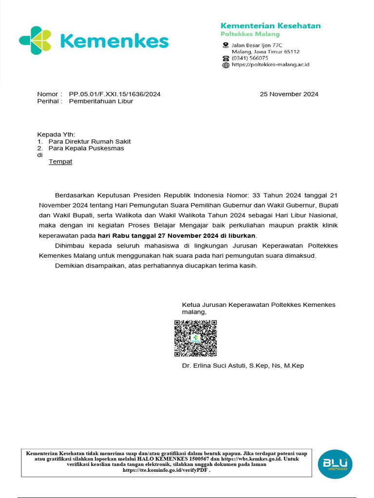 Pemberitahuan Libur Pilkada 2024 | PDF