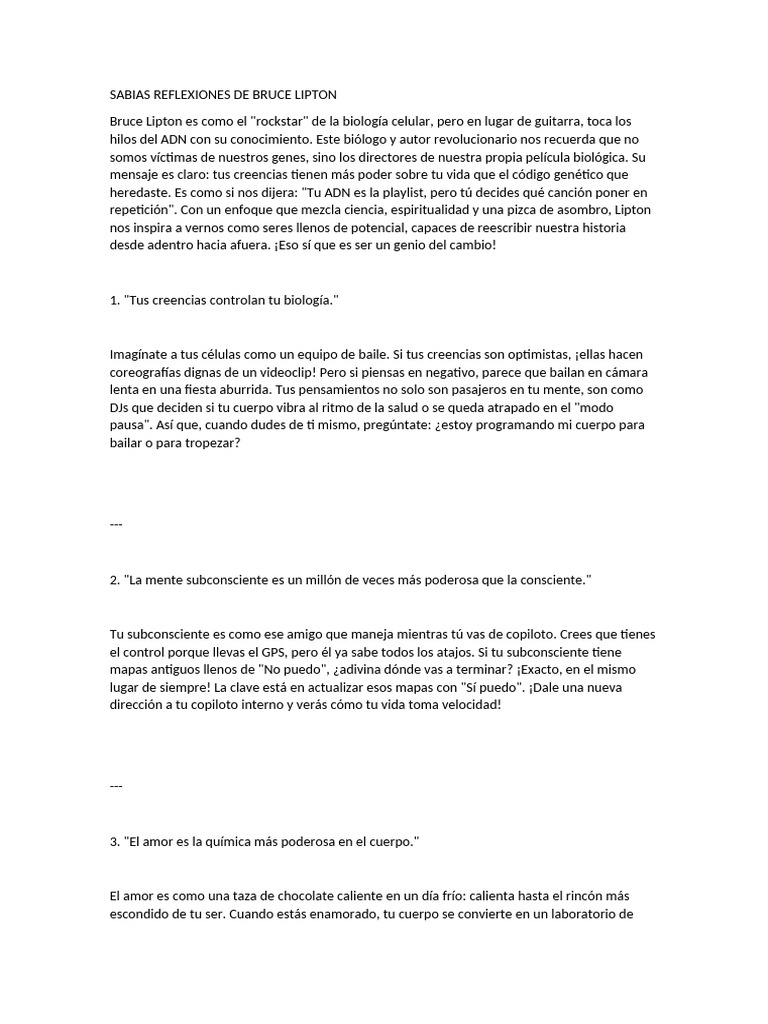 Bruce Lipton Sabias Reflexiones | PDF | Amor | Felicidad