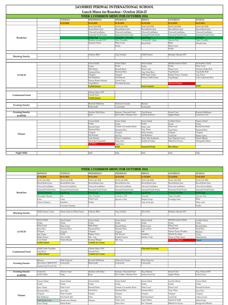 Menu - Boarders for October 2024 2 | PDF | Pickling | Fruit Preserves