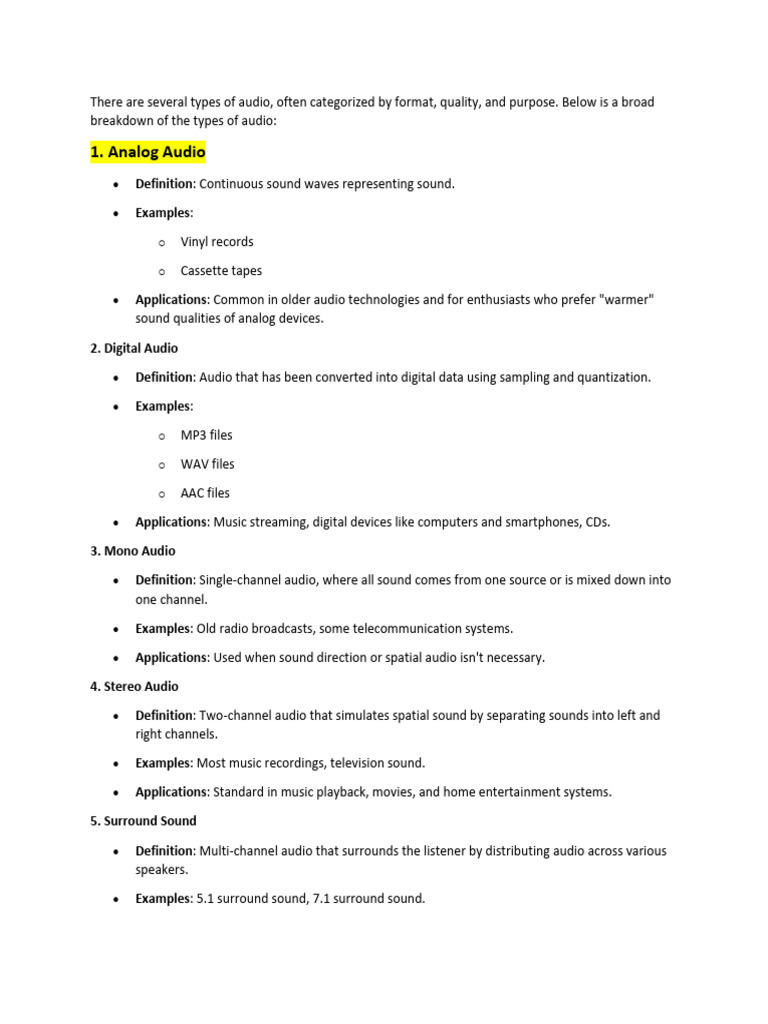 Types of Audio | PDF | Data Compression | Digital Audio
