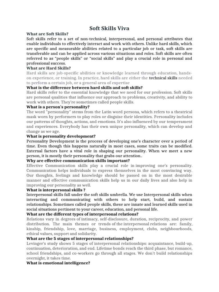 Soft Skills Viva | PDF | Emotional Intelligence | Intelligence Soft Skills Viva | PDF | Emotional Intelligence | Intelligence