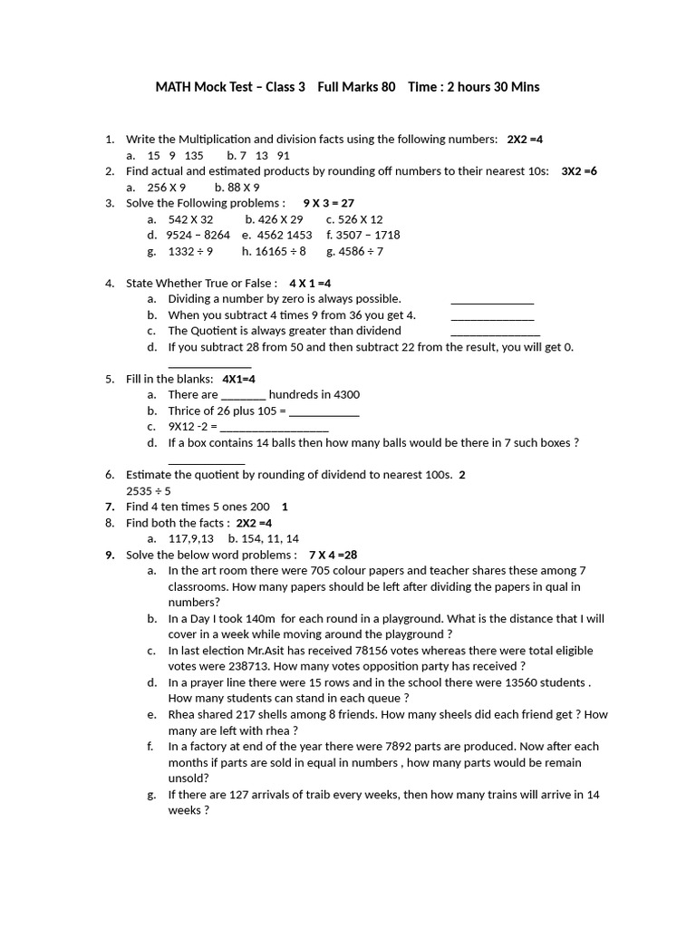 MATH Mock Test | PDF | Division (Mathematics) | Mathematics