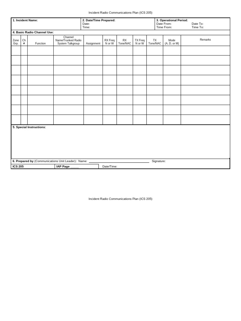 ICS 205 Incident Radio Communications Plan | PDF