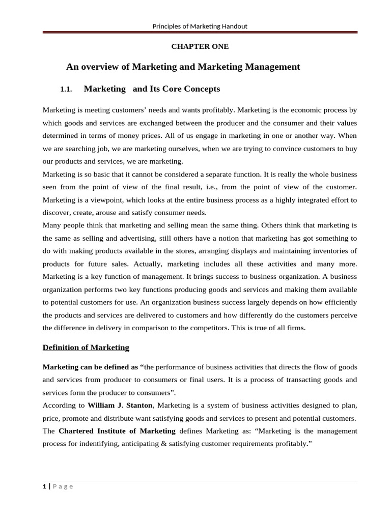 Principles of Marketing Handout | PDF | Marketing | Market (Economics)