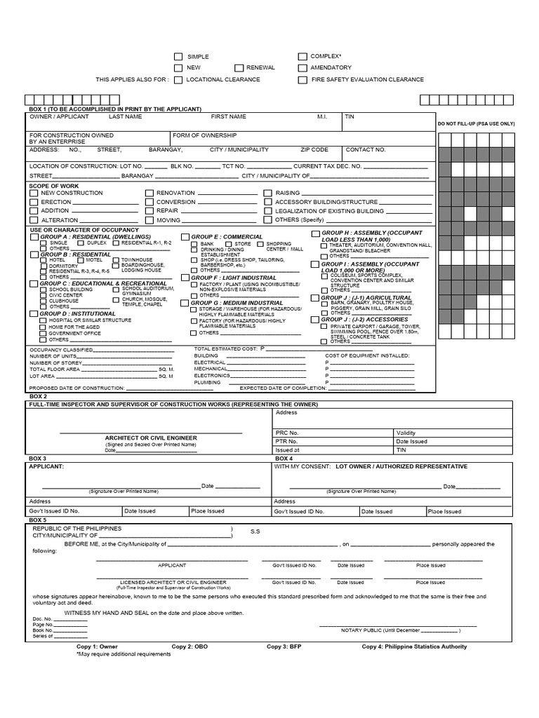 Unified Application Form For Building Permit (4 Copies) | PDF