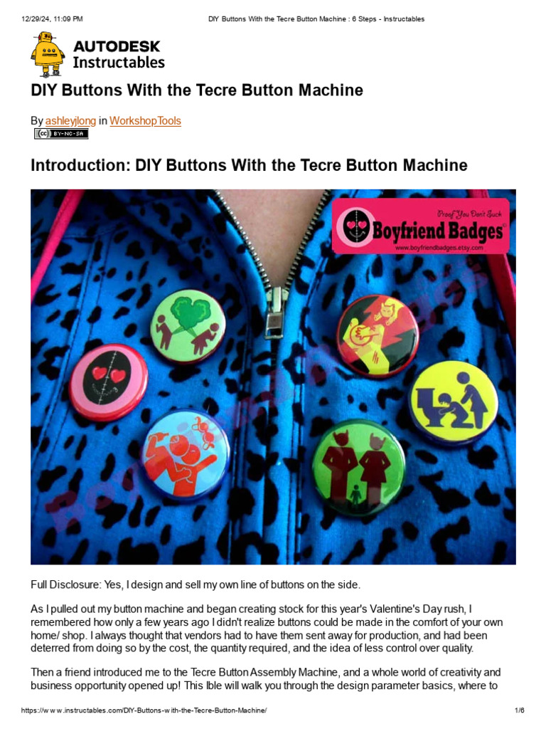 DIY Buttons With the Tecre Button Machine _ 6 Steps - Instructables | PDF