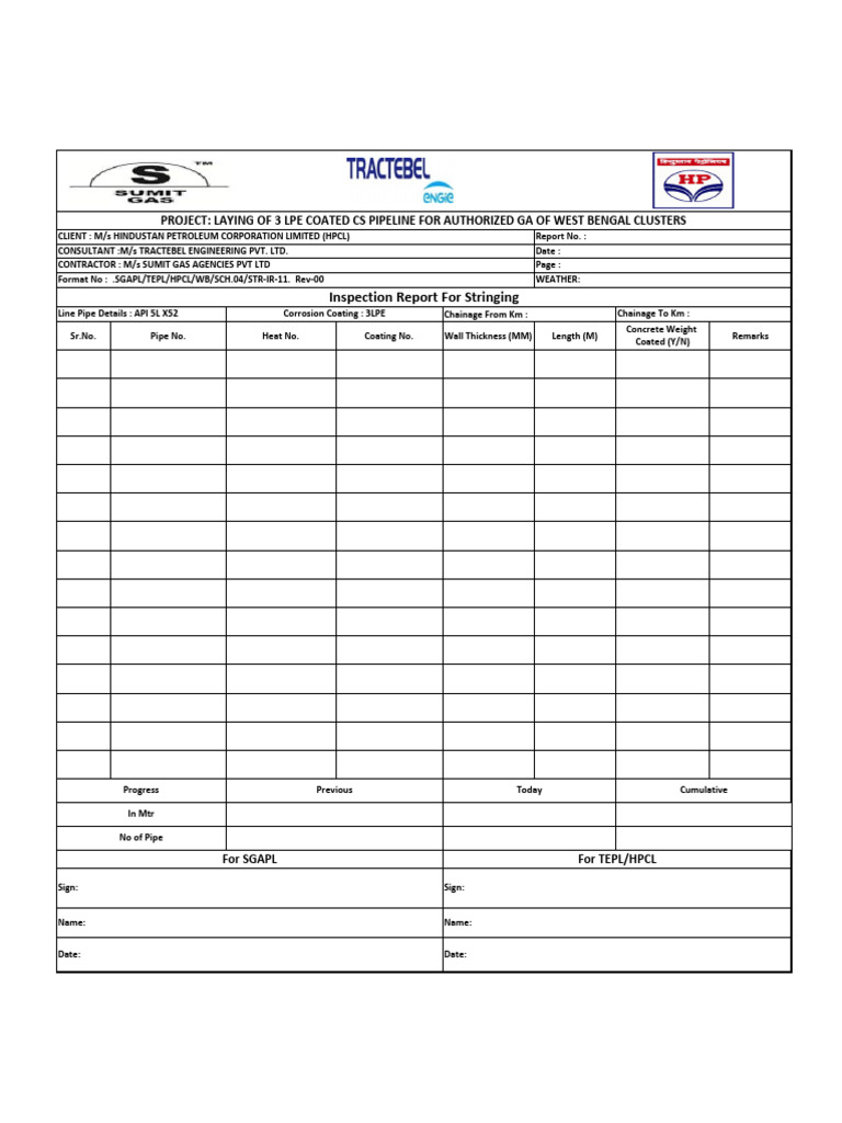 11.STRINGING ITP & IR | PDF | Pipe (Fluid Conveyance) | Civil Engineering