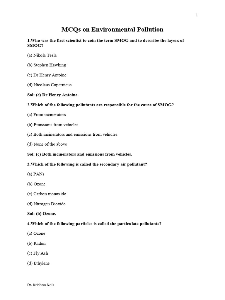 Environmental Pollution MCQs | PDF | Smog | Air Pollution