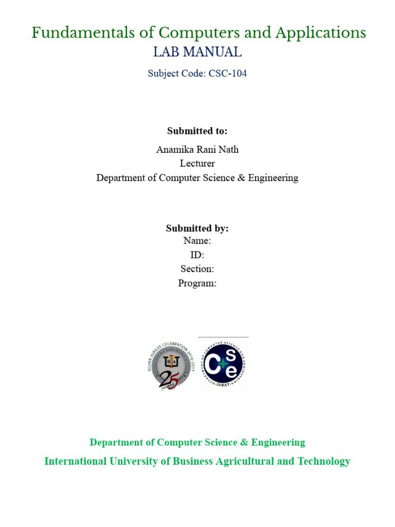 CSC-104 LAB Manual | PDF | Microsoft Word | Microsoft Excel