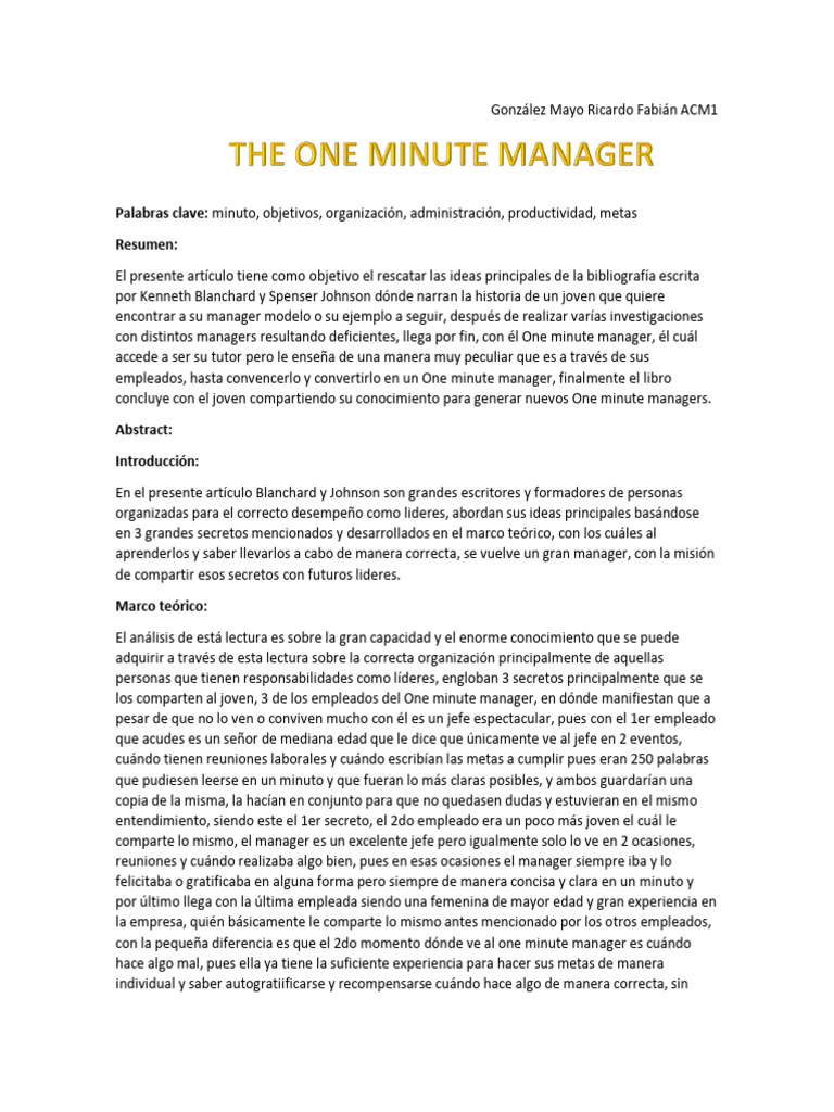 Claves del One Minute Manager | PDF