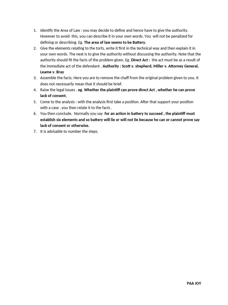 How to Answer Tort Questions | PDF