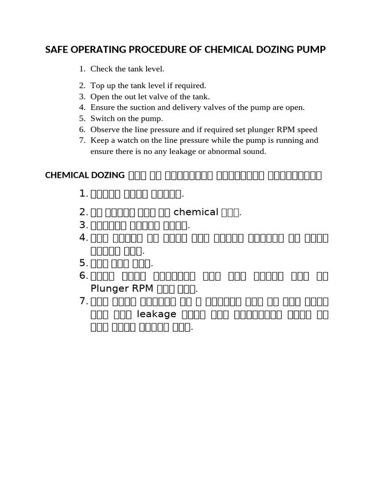 Chemical Dosing Pump SOP | PDF