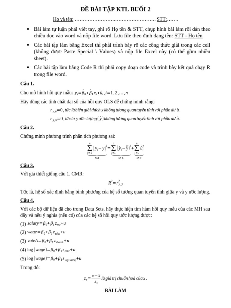 Đề Bài Tập KTL Buổi 2 | PDF