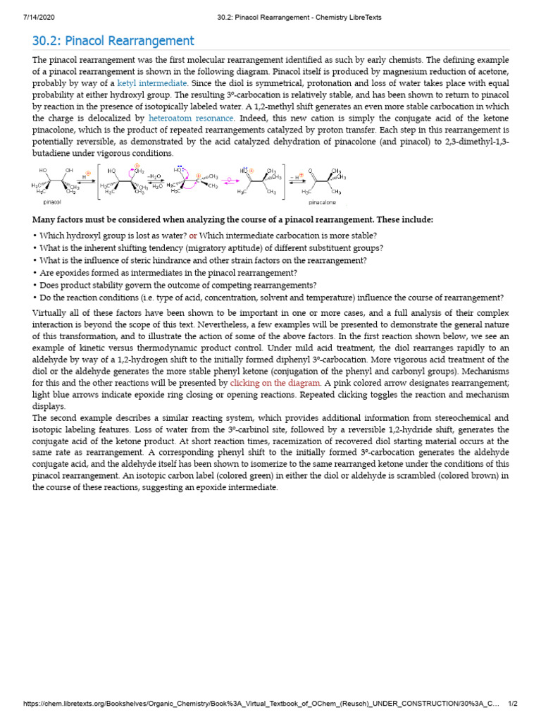 Pinacol Rearrangement and Migratory Aptitude | PDF | Chemical Reactions ...