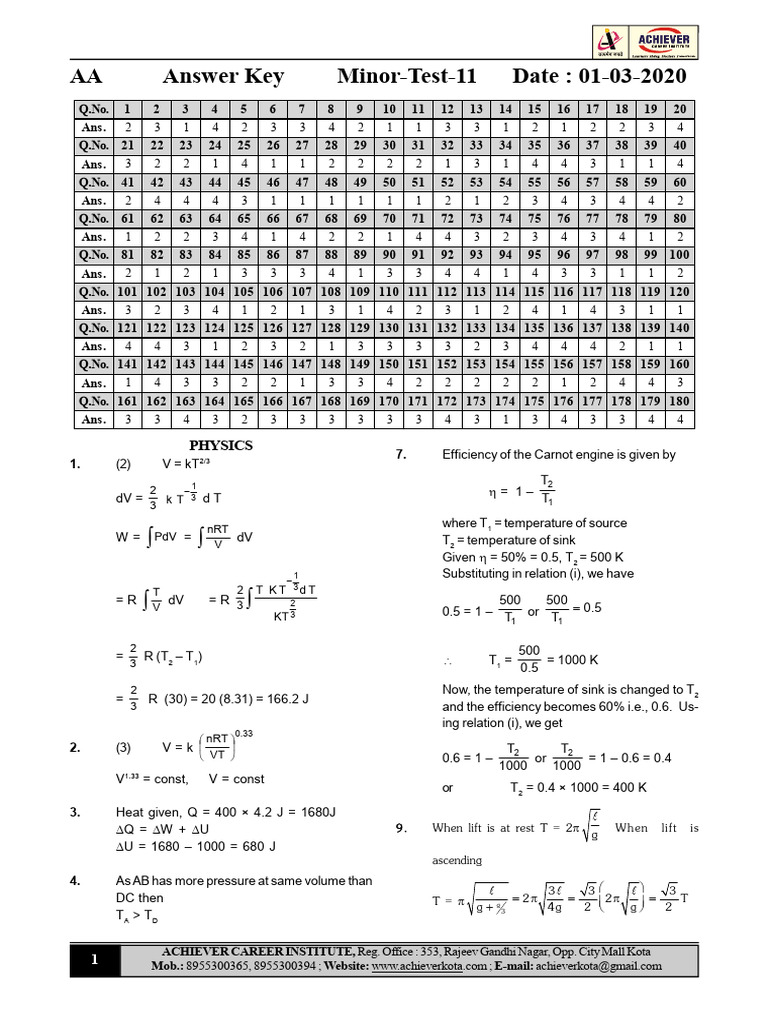 Ad. Ach. Answer Key | PDF | Quantity | Applied And Interdisciplinary Physics