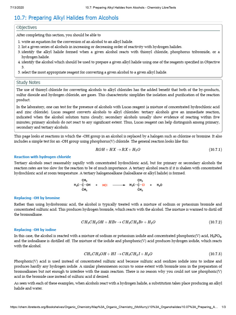 B. Preparing Alkyl Halides From Alcohols | PDF | Chemical Substances ...