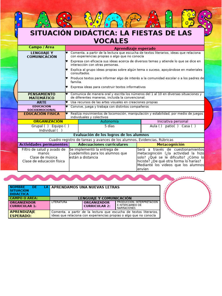 Actividades Didácticas sobre Vocales | PDF | Evaluación | Aprendizaje
