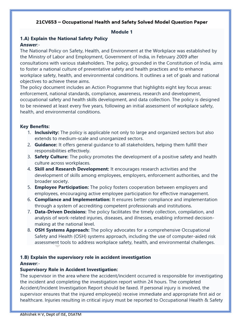 OSHA 21CV653 Model Paper Answers Updated | PDF | Occupational Safety ...