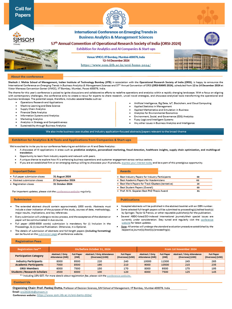 Call for Papers_ORSI-BAMS 2024_IITB | PDF | Analytics | Artificial Intelligence