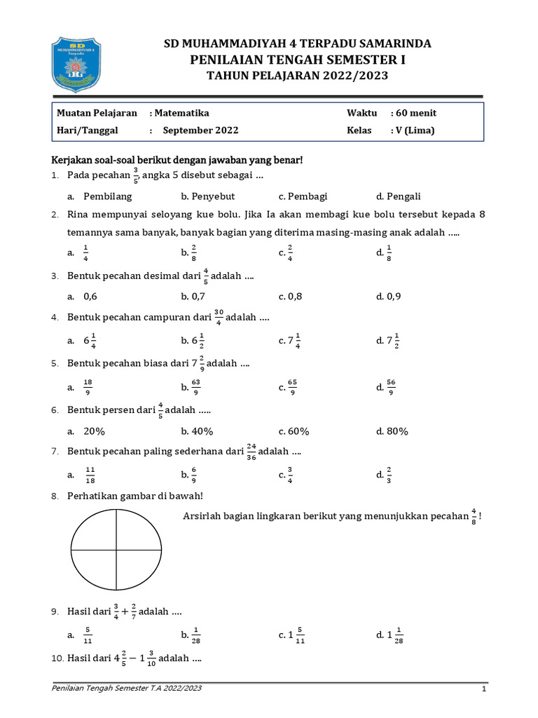 SOAL PTS MTK GANJIL 2022 FIX KELAS 5 | PDF