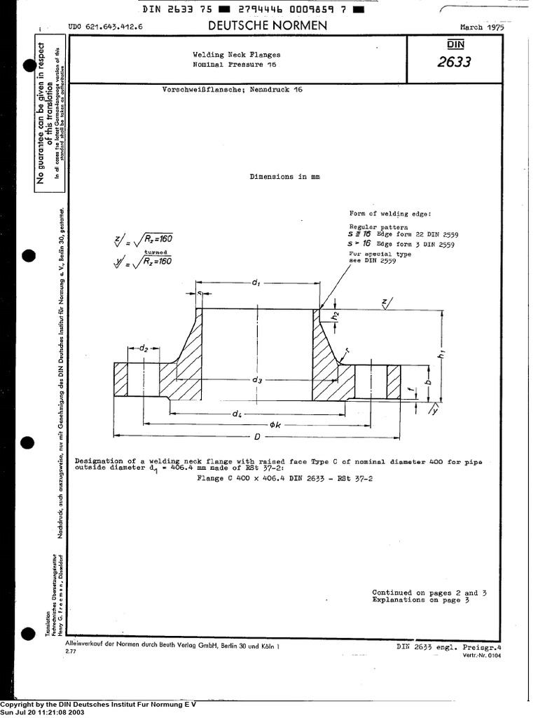 DIN 2633-1975, Welding Neck Flanges | PDF