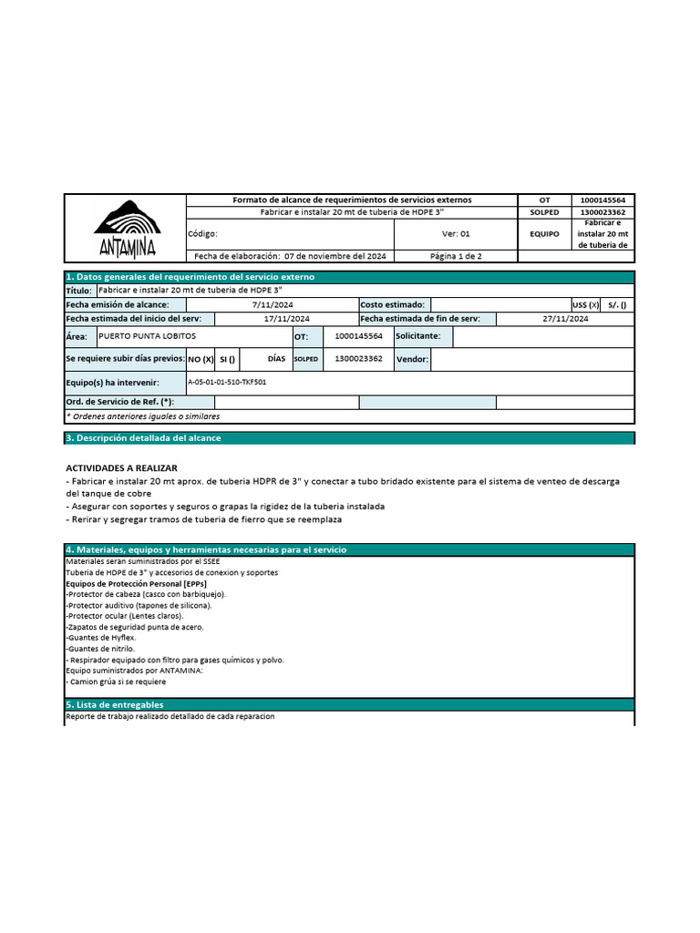 Alcance Solped 1300023362 fabricar e instalar tuberia HDPE 3 | PDF