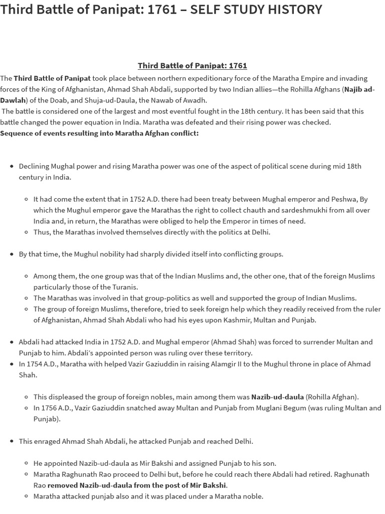 Third Battle of Panipat - 1761 | PDF