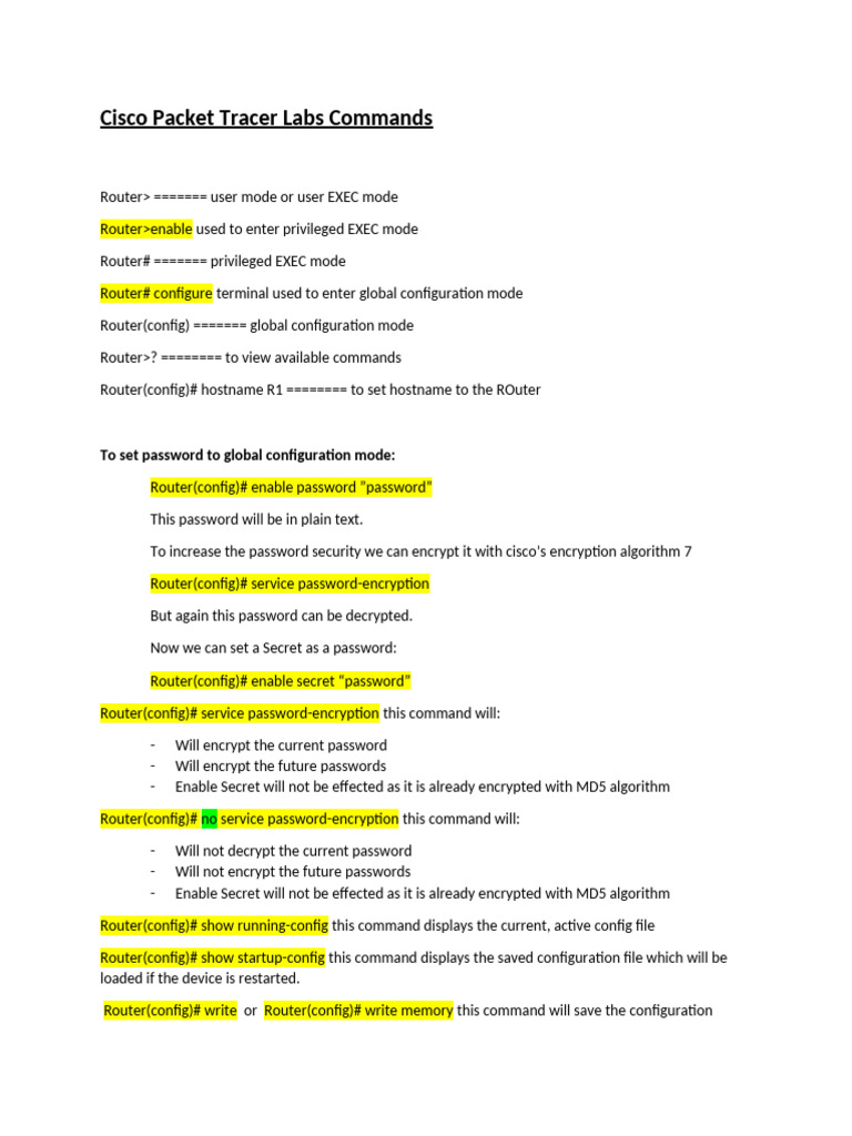 Cisco Packet Tracer Labs Commands 1 Pdf Router Computing Password 4694