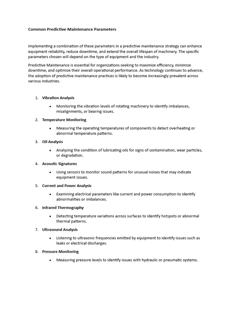 Common Predictive Maintenance Parameters | PDF | Mechanical Engineering ...