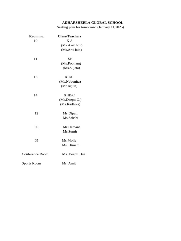 Seating Plan for PTM | PDF