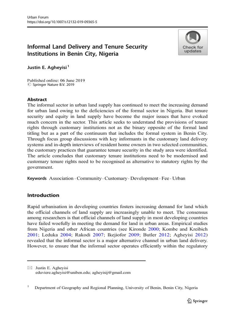 Customary Tenure Security in Benin City | PDF | Institution