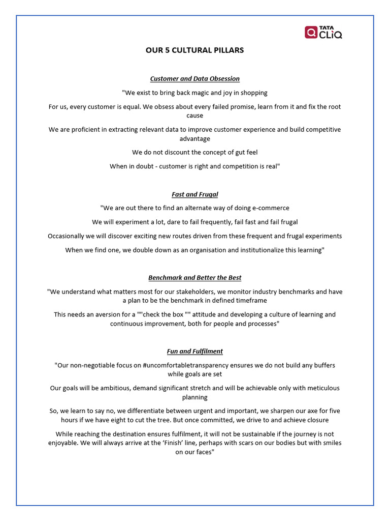 OUR 5 CULTURAL PILLARS | PDF | Business