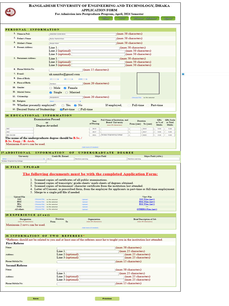 Postgraduate Online Application Form | PDF