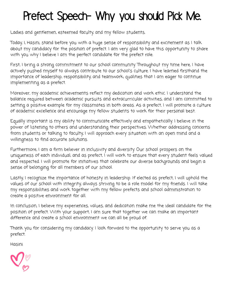 Prefect Speech - Why You Should Pick Me PDF | PDF