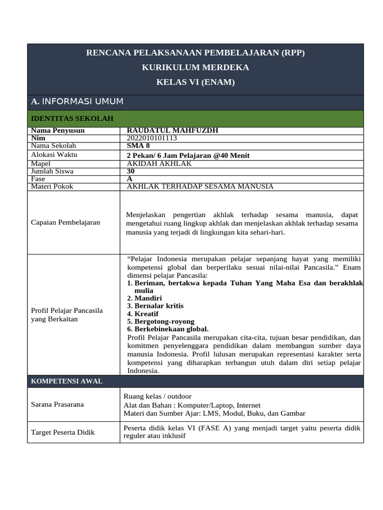 Modul Ajar Akidah Akhlak KLP ATUL | PDF