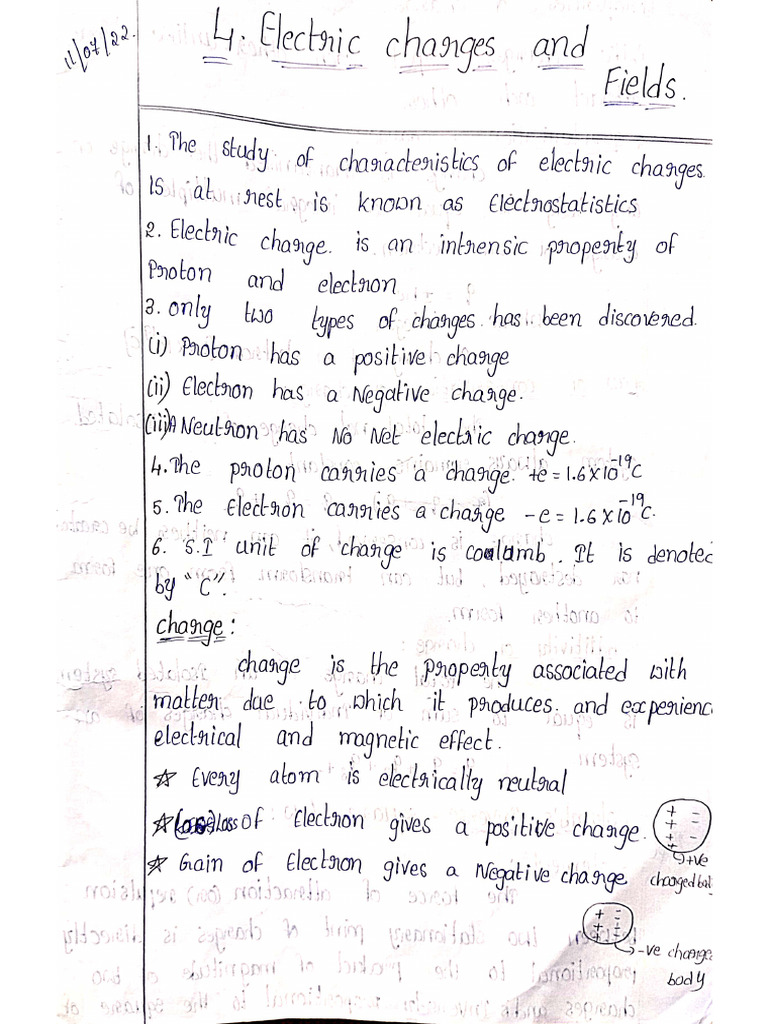 Electric Charges and Fields Notes PDF | PDF