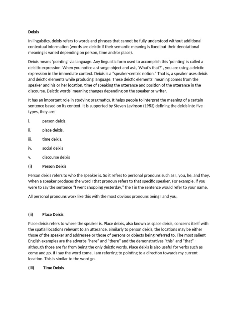 Deixis, Presupposition and Implicature | PDF | Semantics | Language Mechanics
