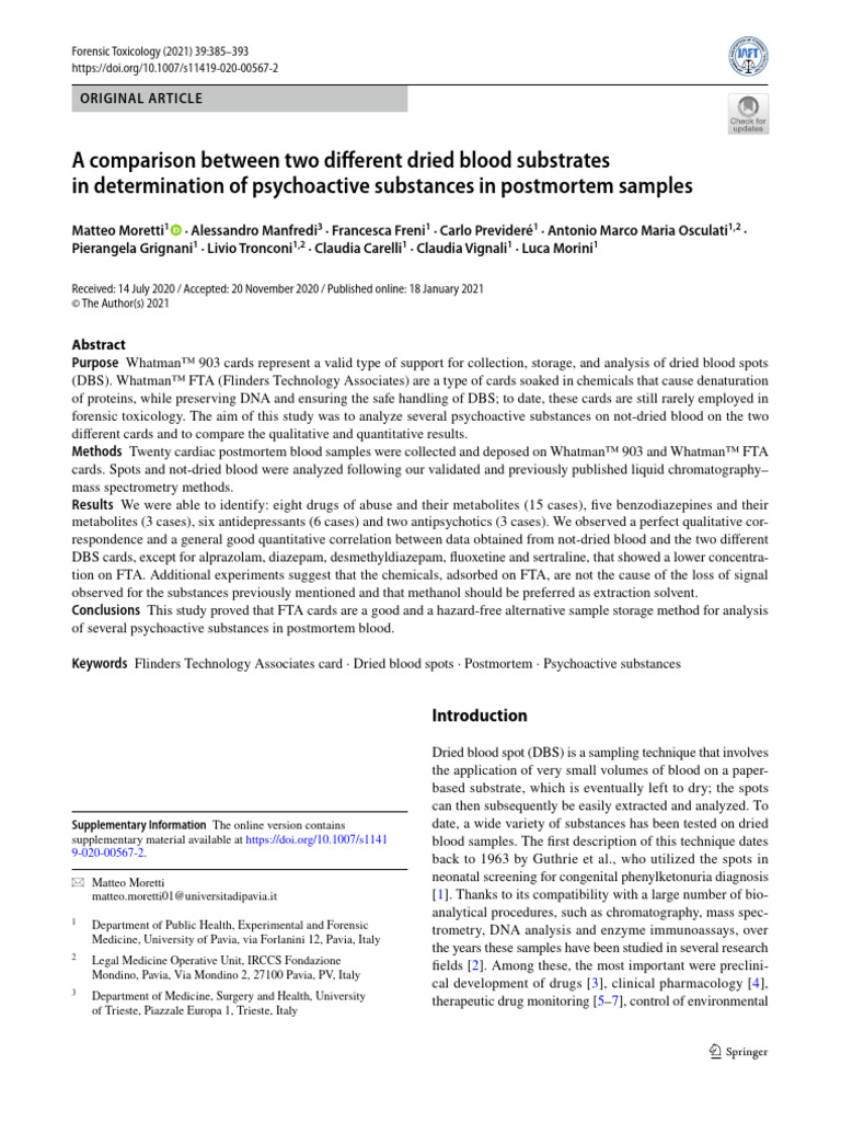 20- A Comparison Between Two Different Dried Blood Substrates in ... 20- A Comparison Between Two Different Dried Blood Substrates in ...