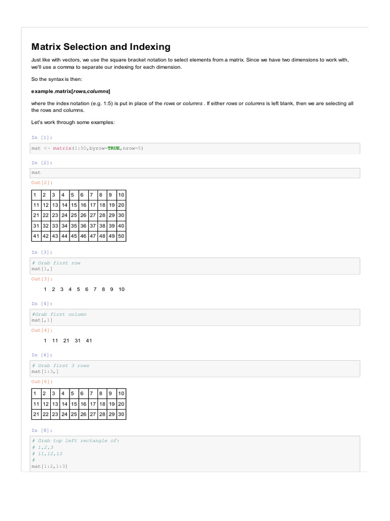 4.Matrix_Selection_and_Indexing | PDF