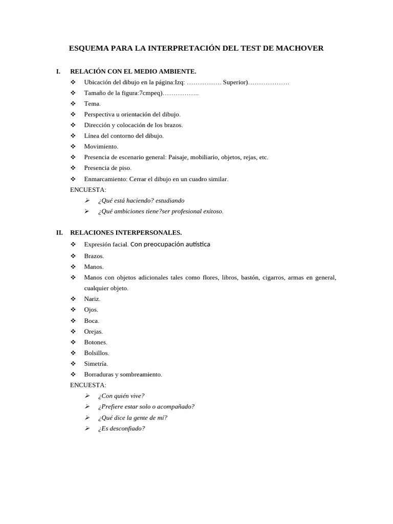 Esquema para La Interpretación Del Test de Machover | PDF