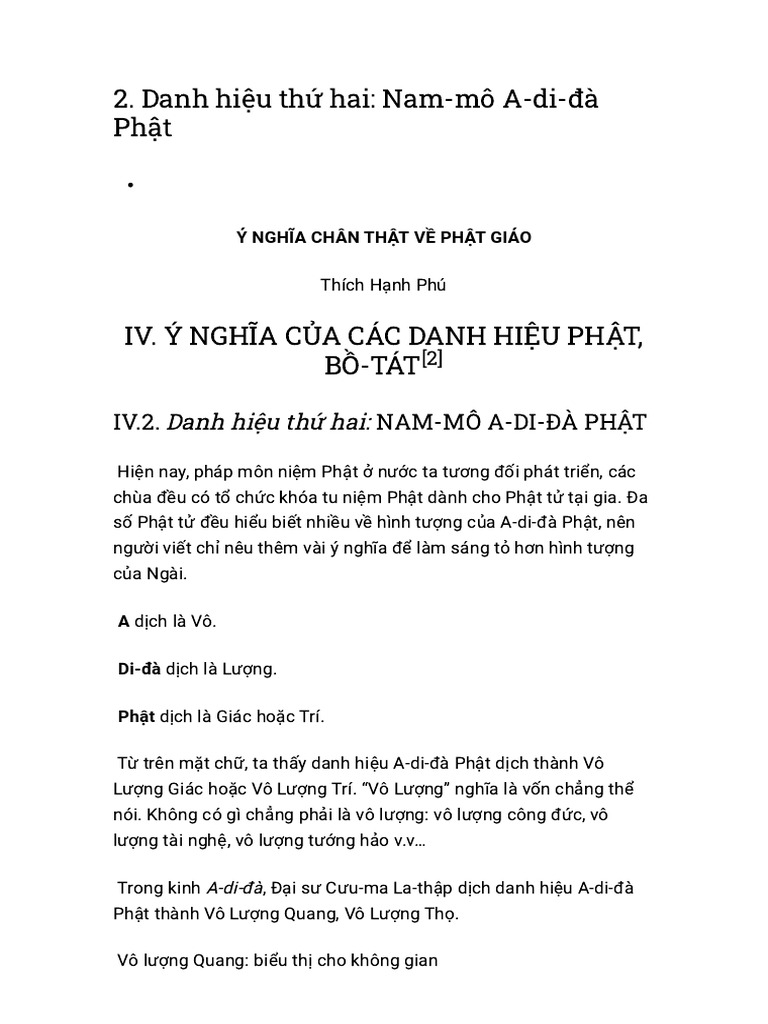 Danh hiệu thứ hai - Nam mô A di đà Phật - Thích Hạnh Phú | PDF