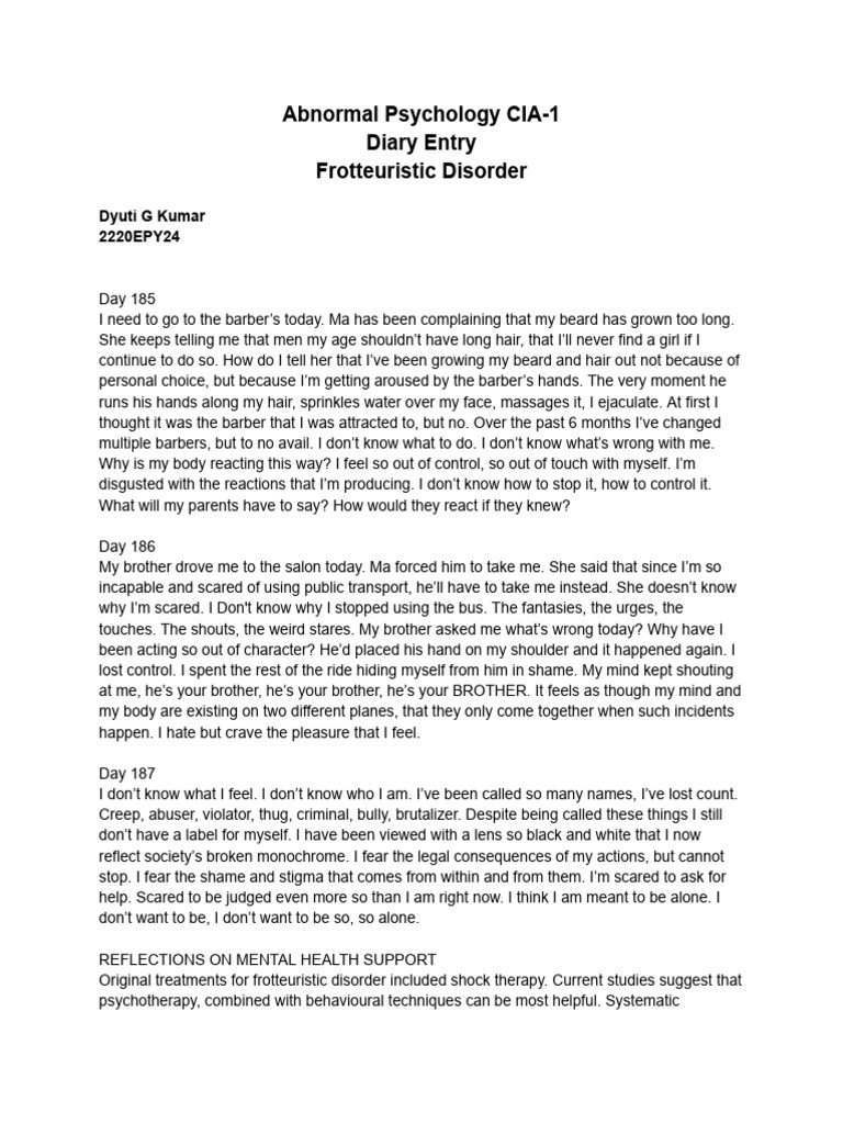 Frotteuristic Disorder: A Personal Diary | PDF | Shame | Mind